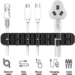 SOULWIT Upgraded Cable Holder, Cable Management Cord Organizer Clips Silicone Self Adhesive for Desktop USB Charging Cable Power Cord Bedside Wire PC Office Home (3/5/7 Slot,Black)