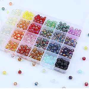 MAKERSLAND 24 Color Plated Glass Beads for Jewelry Making Bracelet Making Kit, DIY Gemstone Beads Crystal Beads, Plated Glass Beads Round Beads for Women 8mm