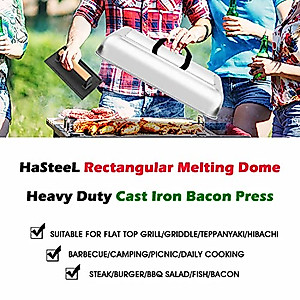 13 x 9.75In Melting Dome & 8 x 4In Burger Press, HaSteeL Rectangular Basting Steam Cover with Bacon Press, Metal Griddle Accessories for Flat Top Teppanyaki Hibachi Grilling Cooking BBQ, Easy to Clean