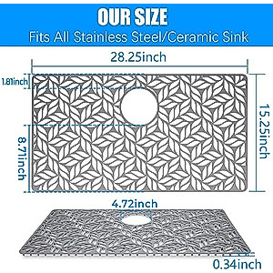 QKVCX Silicone Sink Protectors for Kitchen Sink 28.25"x15.25" Sink Protectors for Bottom of Farmhouse Stainless Steel Porcelain with Rear Drain Hole for Sink Bowl,Sink Mat for Rectangle Porcelain Sink