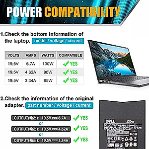 Original Replacement New Dell 130W 7.4mm Tip AC Adapter Charger for PA-4E LA130PM121 DA130PE1-00 JU012 CM161 Dell Inspiron 15 7000 7559 Dell G3 G5 Charger dell d6000 Docking Station Laptop Power Cord