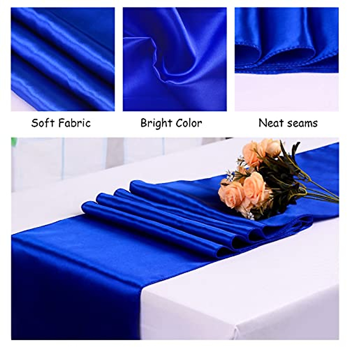 LGHome Pack of 10 Wedding 12 x 108 inch Satin Table Runner for Wedding Banquet Decoration- Royal Blue