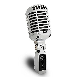 Pyle Classic Retro Dynamic Vocal Microphone - Old Vintage Style Metal Unidirectional Cardioid Mic with XLR Cable - Universal Stand Adapter - Live Performance Studio Recording - PDMICR68SL (Silver)