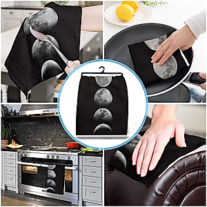 DuoPhi Kitchen Towels Set Round & Semicircle Moon Dish Towel Moon Phase Hand Towel 2 Pack Absorbent Soft Cotton Dishcloths Bar Towels & Tea Towels