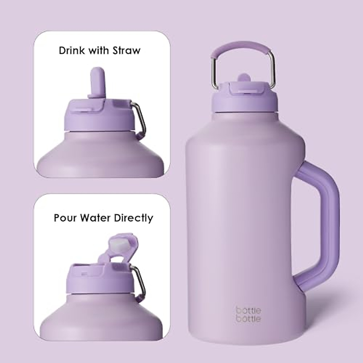 BOTTLE BOTTLE Insulated Water Bottle 64 oz with Straw and Dual-use Lid Stainless Steel Water Bottle with Handle Stainless Steel Jug for Workout Gym Soccer and More Sports purple