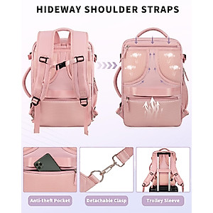 FALARK INC Travel Backpack For Women, 35L Carry On Backpack Flight Approved, Waterproof Personal Item Travel Bag Suitcase Backpack With USB Hole For Weekender, Traveling, Pink