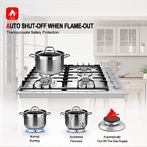 30 Inch Gas Cooktop, GASLAND Chef 4 Italy Sabaf Sealed Burner Gas Stovetop, Drop in Gas Range Cooktop, 28,300 BTU NG/LPG Convertible, 3.9 ft Cord Plug, Cast Iron Grates with Metal Knobs