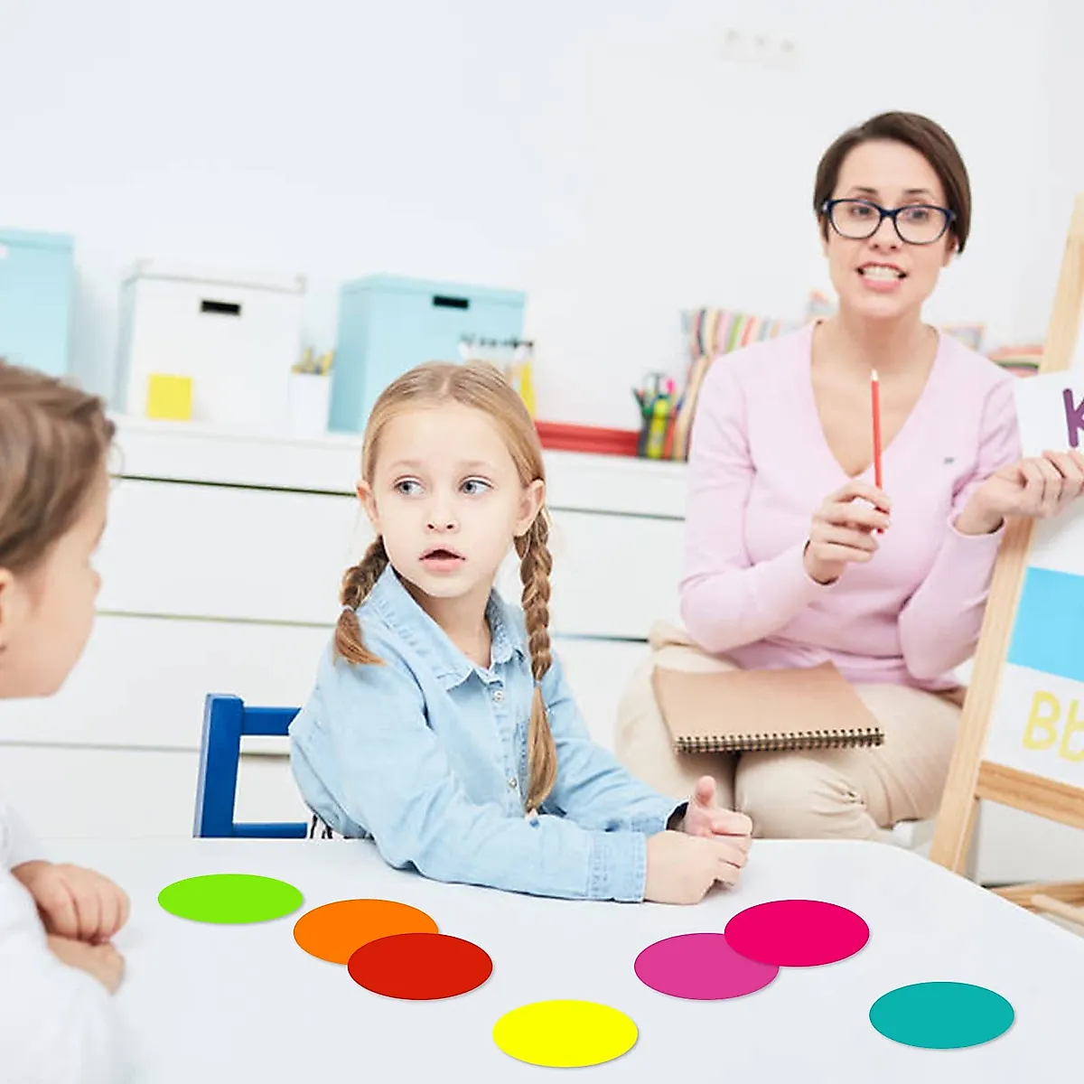 HOXHA 40Pcs 6 Inch Dry Erase Dots Circles, 10 Colors Removable Line Up Spots Set for Classroom Floor, Office, Home Table & Desk