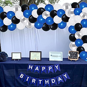 Blue Black White Silver Balloon Garland Arch Kit, 127PCS Royal Blue White Black Balloons Metallic Silver Balloons for Boy Birthday Baby Shower Out-Space Video Game Graduation Party Decoration