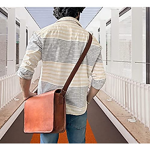 RUSTIC TOWN 14 inch Vintage Crossbody Genuine Leather 13.3-inch Laptop Messenger Bag Gifts for Him Her (Medium, Brown)