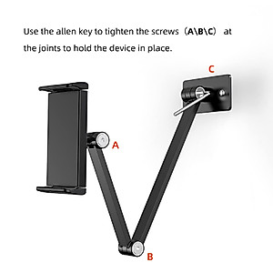 BEWISER Tablet Wall Mount Holder,360°Rotating Flexibly, Angle Adjustable, Folding Aluminium Alloy Compatible with4.7-12.9" Phone or Tablet in Kitchen/Office (Space Grey)