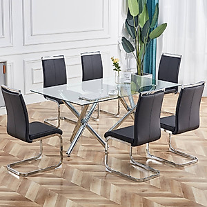 MEMUY Dining Chairs Set of 2，Morden High Back Side Dining Room Chairs, Kitchen Chairs with Faux Leather Padded Seat, Chairs for Dining Room,Kitchen, Living Room Black