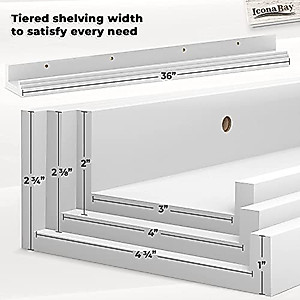 Icona Bay 36 Inch Floating Shelves for Wall, Set of 3 in Powder White, Modern Rustic Style, Wall Mounted Display Shelves, Picture Ledges