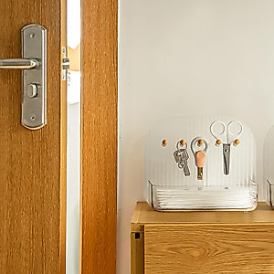 MORNITE Key Holder Stand for Table, Entryway Organizer Countertop with 5 Hooks, Tabletop Tray Rack Storage for Jewelry Rings Phone Bracelets Watches, Clear