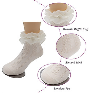 Xiyadun Little Girls Ruffle Lace Trim Cotton Socks Toddler Baby Girl Eyelet Frilly Dress Socks(5 Pairs,Assorted Color, 5-8 Years)