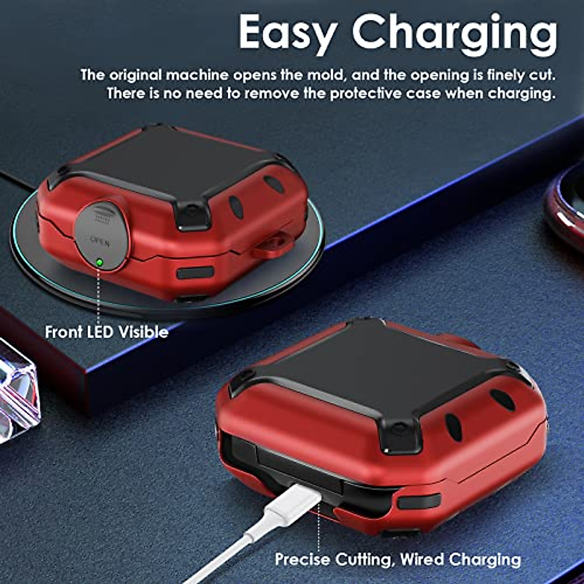 NUOMIJIO Case for Beats Fit Pro 2021 with Secure Lock Full Body Shock-Absorbing Anti-Scratch Hard Shell Protective Cover Compatible with Beats Fit Pro with Keychain (Red)