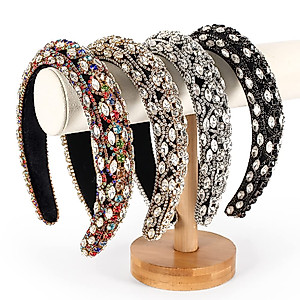 QIANXUAN Crystal Rhinestone Headbands For Women White Pearl Headbands For Girls Padded Headband Black Velvet Jewelry Chain Hairband Handmade Pearly Flower Retro Filling Diamond Hair Accessories