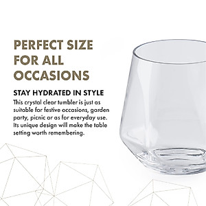 GRANDTIES 12oz Diamond Unbreakable TRITAN Cup set of 4, Plastic Drinking Glasses, BPA-free Stemless Wine Glass, Dishwasher Safe Tumbler, Made in Taiwan- Whisky, Cocktail, Pool, Highball, Party