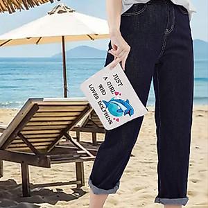 LEVLO Funny Dolphin Cosmetic Bag Animal Lover Gifts Just A Girl Who Loves Dolphins Makeup Zipper Pouch Bag Dolphin Lover Gift (Who Loves Dolphins)