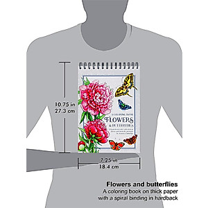 Flowers and butterflies Coloring Book for Adults: 25 beautiful hand-drawn inky flower and butterfly portraits on thick artist paper with a spiral binding in hardback - Travel size coloring book
