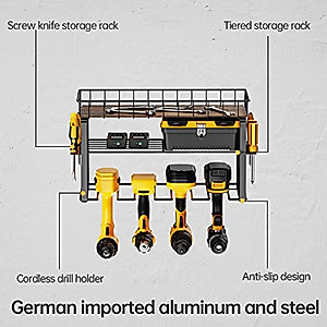 HOYRR Power Tool Organizer, Drill Holder Wall Mount, Garage Tool Organizers With 5 Drill Holders, Heavy Duty Tool Shelf With Basket, Perfect Tool Organizer Gift for Father