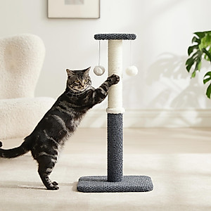 Lesure 29" Tall Cat Scratching Post - Premium Sisal Rope Highly Resistant Carpet Scratching Posts for Indoor Cats Adults, Sturdy Large Cat Scratch Pole with Hanging Ball, Grey(29 inch)