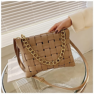YP Women Crossbody Bag Woven Pu Leather Purses Shoulder Handbags (B-Brown)