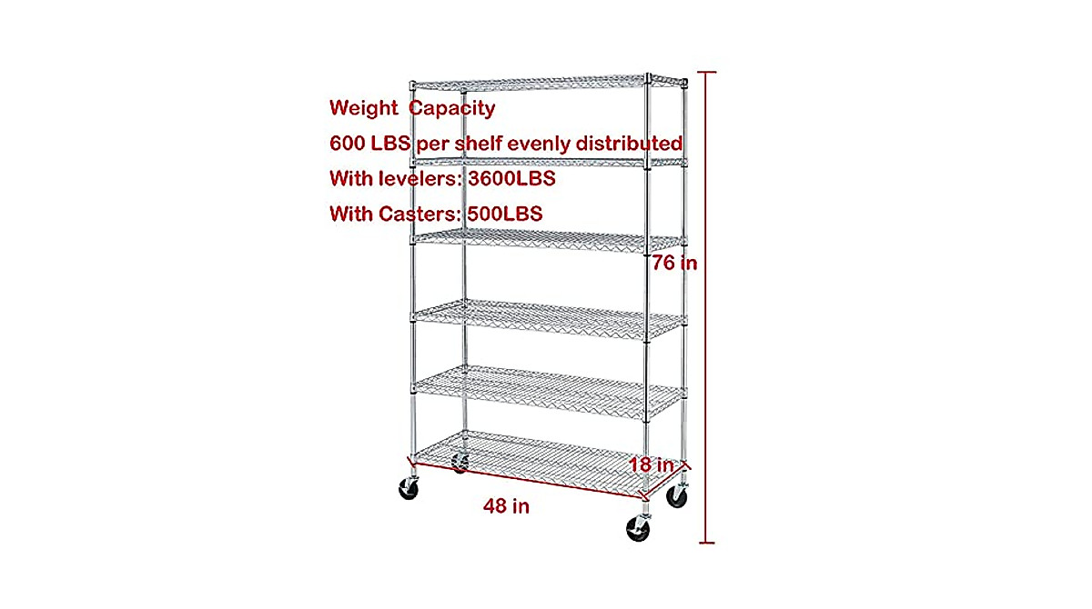 6 Tier Heavy Duty Wire Shelving Unit - Adjustable & Durable