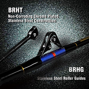 Fiblink Saltwater Offshore Trolling Rod 2 Piece Fishing Roller Rod Big Name Conventional Boat Fishing Pole with Roller Guides (30-50lb,5'6")