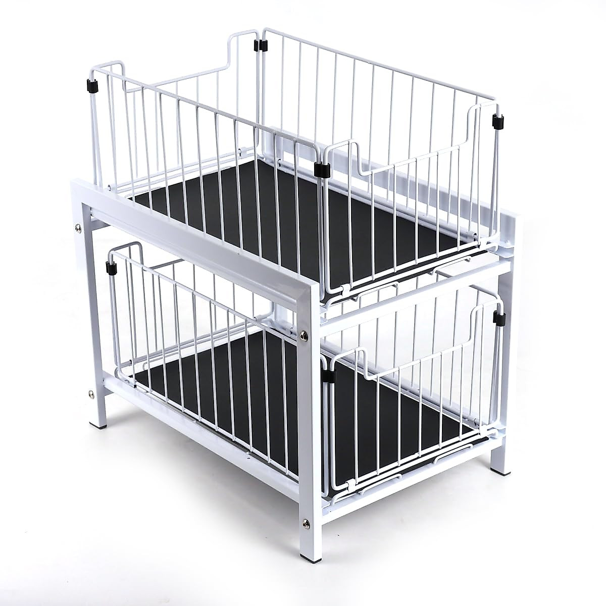 IIF Under Sink Organiser White 2 Tier Sliding Basket Drawers Storage Organisation Pull out Sink Shelf Cabinet Rack for Bathroom Kitchen Pantry