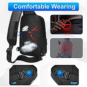 GYakeog Sling Bag for Men Women, Waterproof crossbody bag Tactical Sling Backpack for Men Shoulder Bag with USB Port Crossbody Chest for Outdoor Sport Travel Casaul black