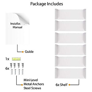 Wallniture Bali White U Shape Floating Shelves for Wall, CD DVD Storage Shelves and Metal Bookshelf Set of 6