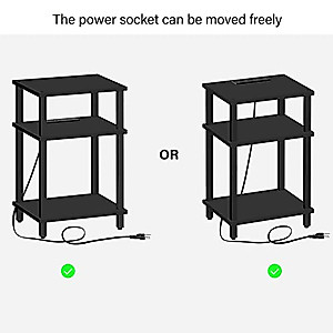 TUTOTAK End Table with Charging Station, Side Table with USB Ports and Outlets, Nightstand, 3-Tier Storage Shelf, Sofa Table for Small Space TB01BK042