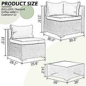 MEINV 7 Piece Patio Furniture Sofas Set, PE Rattan Sectional Couch Conversation Sets, Outdoor Waterproof Sofa Chair Wicker with Coffee Table and Cushion for Homes Porch Deck Gardens (Brown-Apricot)