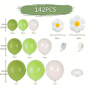 Ipalmay Daisy Balloon Arch Kit for Girls Party Decorations, Flower Theme Green White Balloons Garland for Baby Shower Bridal Shower Graduation Jungle Birthday Party Summer Wedding Photography Props