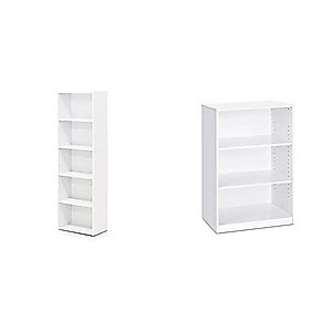 Furinno Luder Bookcase/Book/Storage, 5-Tier, White & FURINNO Jaya Simple Home 3-Tier Adjustable Shelf Bookcase, White