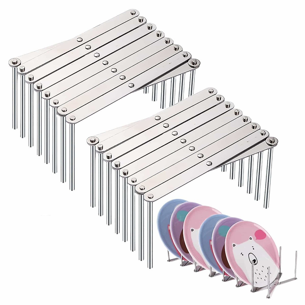 Aebor Pot Lid Organizer, Kitchen Dish Plate Pot Lid Holder Adjustable Length Stainless Steel Chopping Board Organizer Stand Holder for Pan Lids, Plates, Dishes, Cutting Boards (2Pcs(Longer Version))