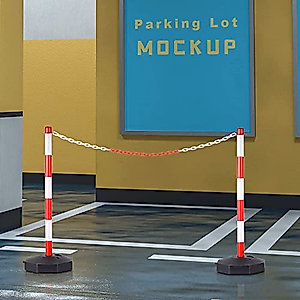 [2 Pack] Traffic Delineator Post Cones with Fillable Base, Portable Parking Pole Barrier with 8ft Chain, Traffic Safety Delineator for Parking Lot, Construction Lot (Red & White)