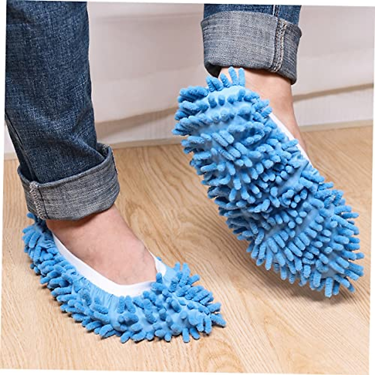 HEMOTON 4 Pcs Cleaning Mops Floor Cleaner Mop Floor Mops Mop Socks Slippers Socks Washable Mop Floor Cleaning Slipper Lay Shoe Cover Dust Mop Slipper Mop Cap Dust Collector Detachable Blue