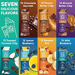 IQBAR Brain and Body Plant Protein Bars - 7 Bar Sampler Pack - Gluten Free, High Fiber, Vegan Snacks - Low Sugar Meal Replacement