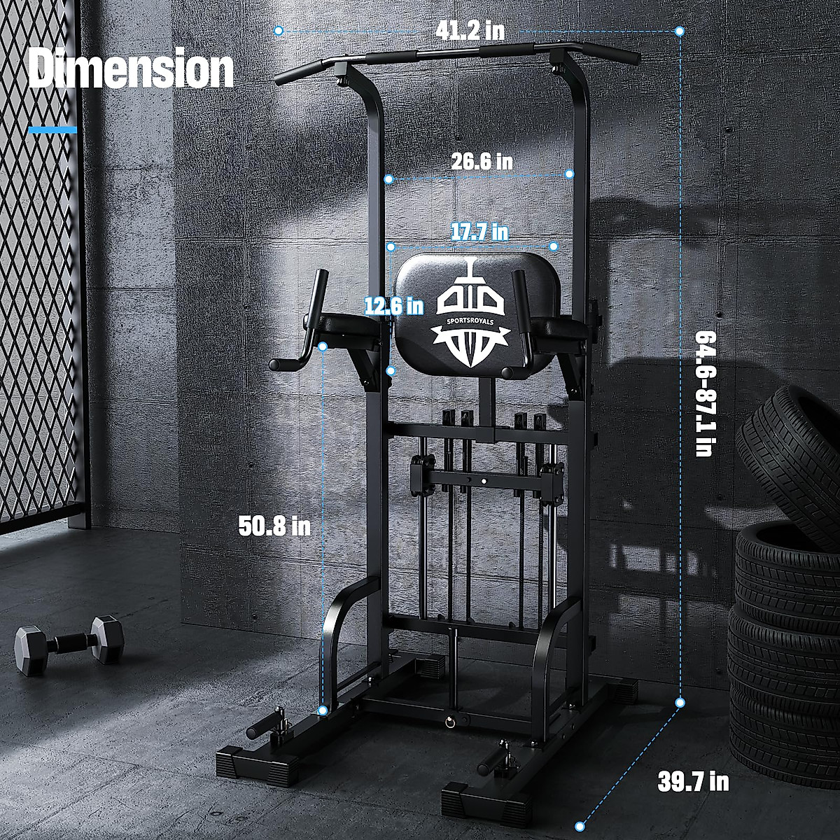 Sportsroyals Power Tower Pull Up Dip Station Assistive Trainer Multi-Function Home Gym Strength Training Fitness Equipment 440LBS