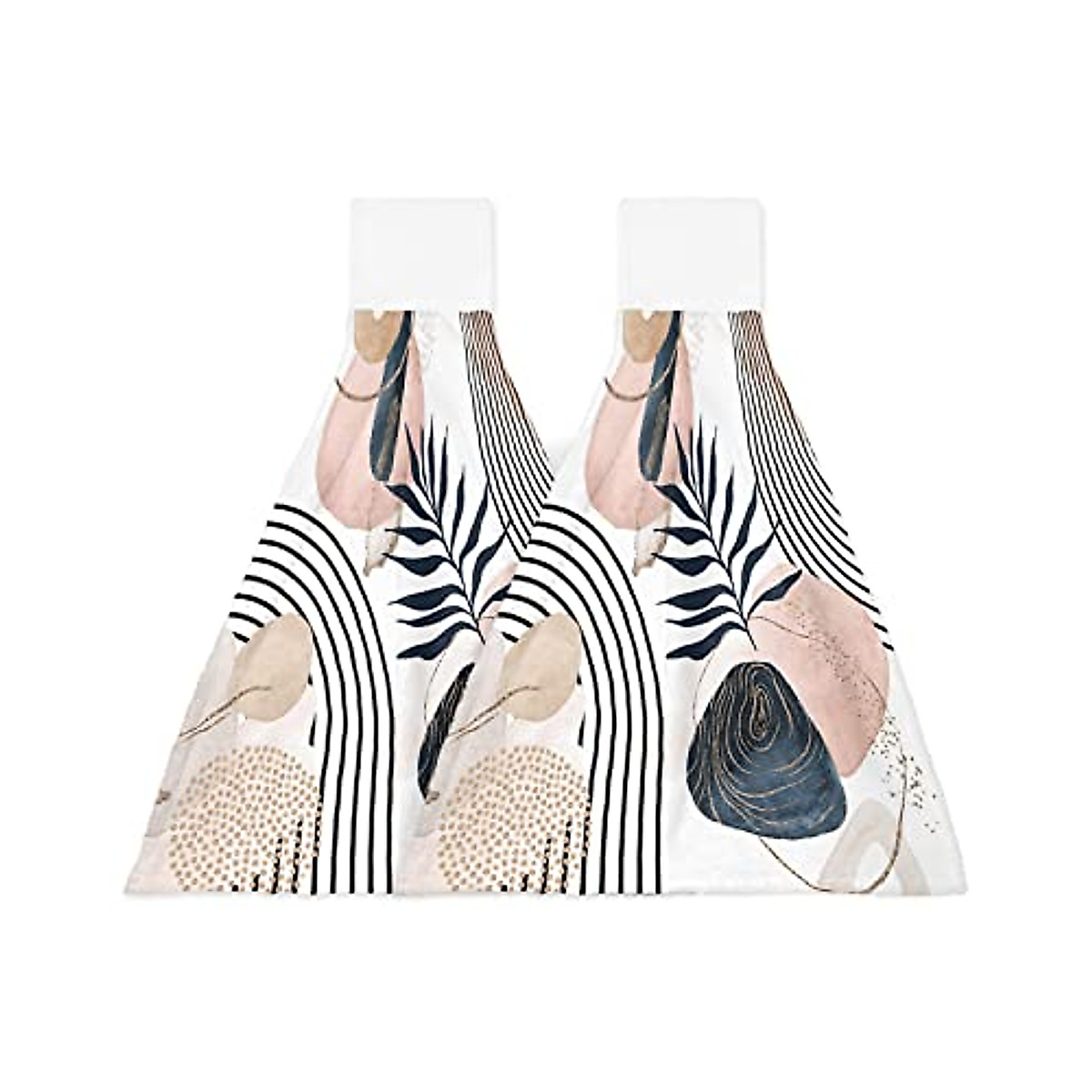 2 Pcs Hanging Towels Abstract Art Navy Blue Pink Geometry Palm Tree Bohemia Hand Towels Dish Towel for Kitchen Bathroom Absorbent Tie Towels Tea Bar Towels with Loop