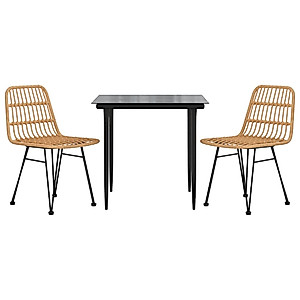 vidaXL Garden Dining Set 3 Piece Patio Furniture Outdoor Seating Table and Chair Decorative Dining Set Bistro Table Dinner Chair Poly Rattan