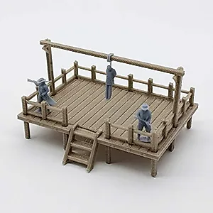 Outland Models Railway Scenery Structure Old West Gallow with Criminal and Officers 1:87 HO Scale