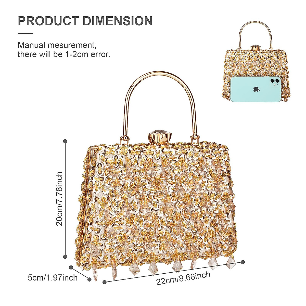 UBORSE Women Wedding Clutch Rhinestone Bling Sequin Evening Bags Vintage Crystal Beaded Cocktail Party Party Purse (Gold762)