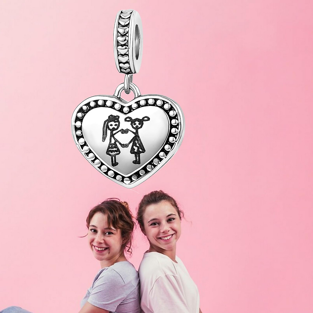 Chili Jewelry Heart Big Sister little Sister Charm Compatible With Pandora Charms Bracelets