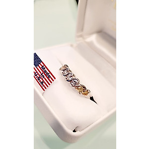 Past, Present Future CZ Band, Sterling Silver, 12k Green and Rose Gold Black Hills Gold Motif, Size 8