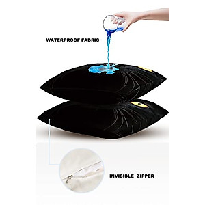 Pack of 2 Outdoor Waterproof Pillow Covers Black Cat Face Decorative Garden Cushion Case Yellow Eyes Throw Pillow Covers for Patio Furniture Couch Sofa, 16x16inch