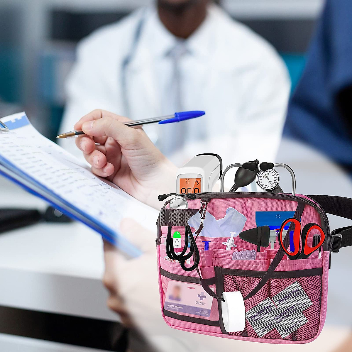 Nurse Fanny Pack for Women,qozabualy Utility Belt Bag Multi Compartment with Medical Tool Pockets, Nurse Accessories for Work & Nursing School Essentials（Pink）