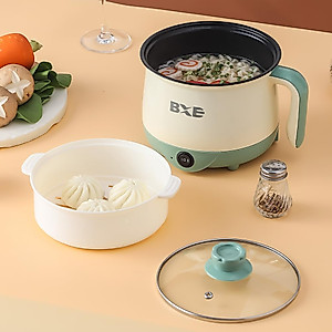 BXE 6-in-1 kitchen Electric Electric Hot Pot, Portable Multi Functional Travel Cooker Auto Power Off Rapid Heating Compact and Portable ，1.5L Rapid Noodles Cooker, Non-Stick Electric Pot Perfect for